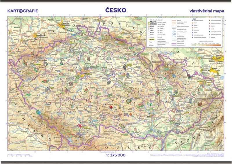 Česko – vlastivědná mapa – školní nástěnná mapa | Knihy Dobrovský