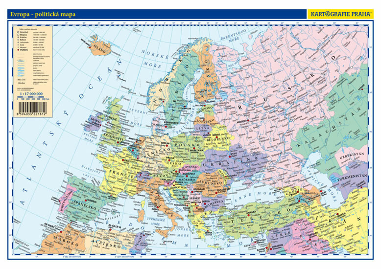 EVROPA FYZICKÁ MAPA-POLITICKÁ MAPA 1:17 000 000 | Knihy Dobrovský